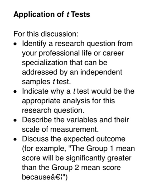 Solved Application of t Tests For this discussion: · | Chegg.com