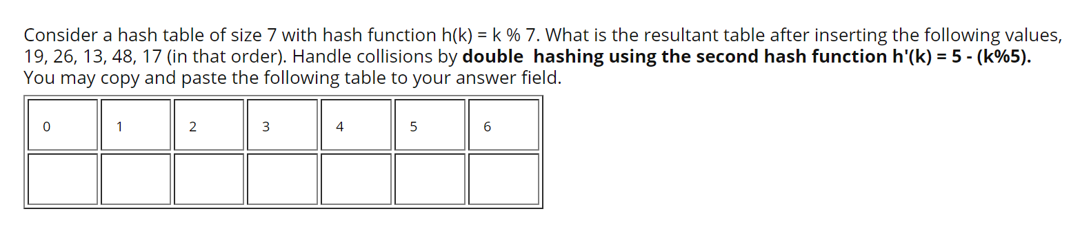 Solved Consider a hash table of size 7 with hash function | Chegg.com