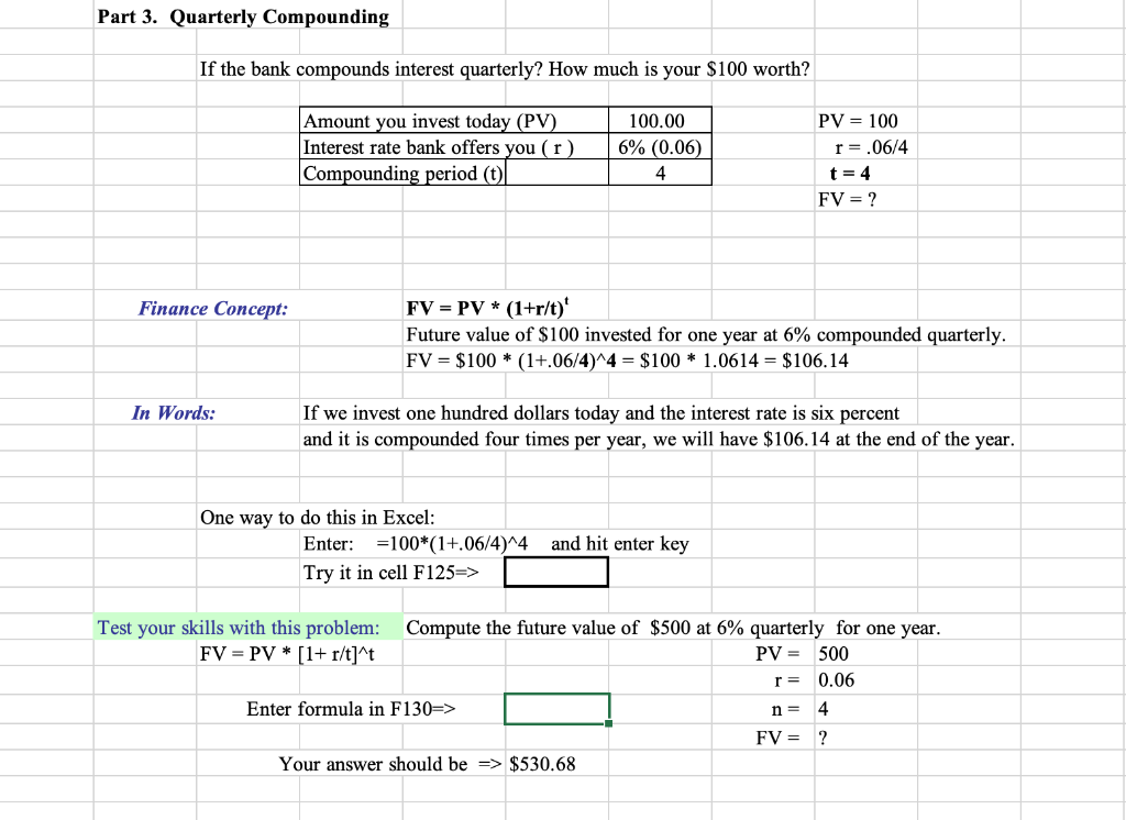 Solved Part 3. Quarterly Compounding If the bank compounds | Chegg.com