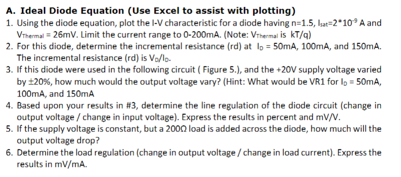 Solved A. Ideal Diode Equation (Use Excel to assist with | Chegg.com