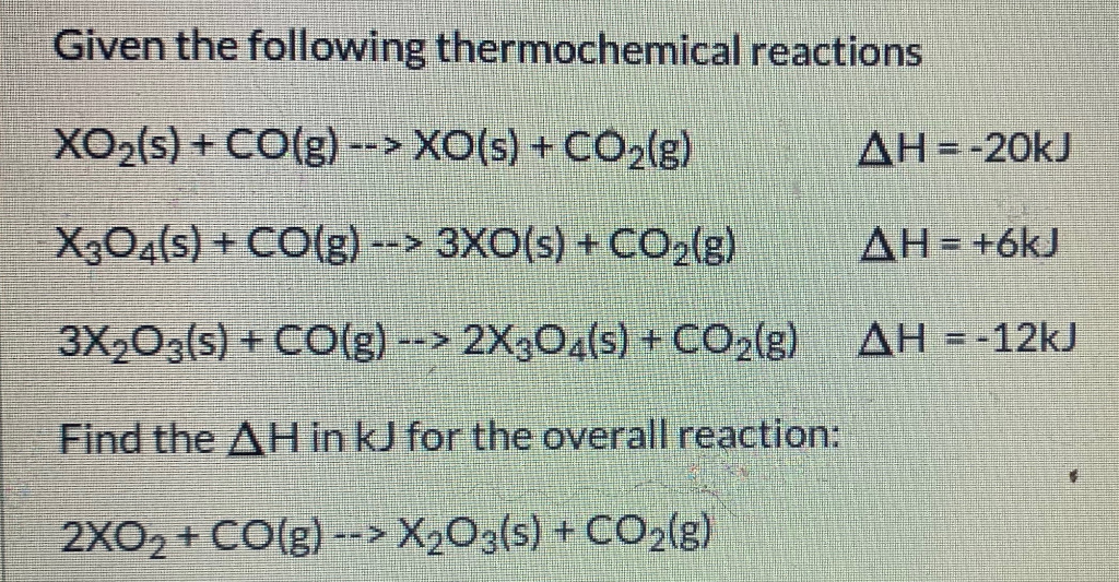 Solved Given the following thermochemical reactions XO2(s) + | Chegg.com