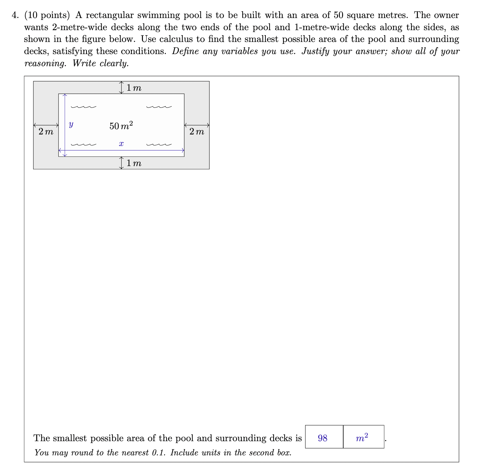 Solved (10 points) A rectangular swimming pool is to be | Chegg.com