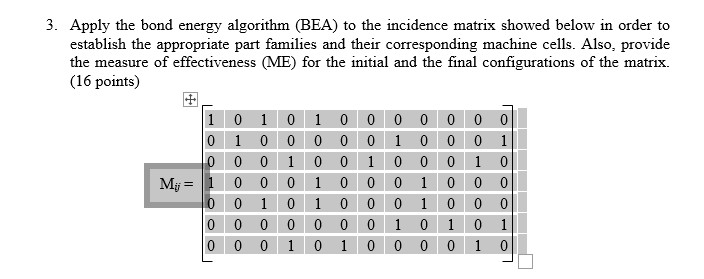 3. Apply the bond energy algorithm (BEA) to the | Chegg.com