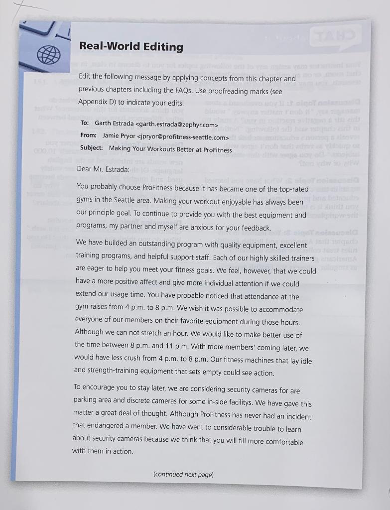 Real-World Editing Edit the following message by | Chegg.com