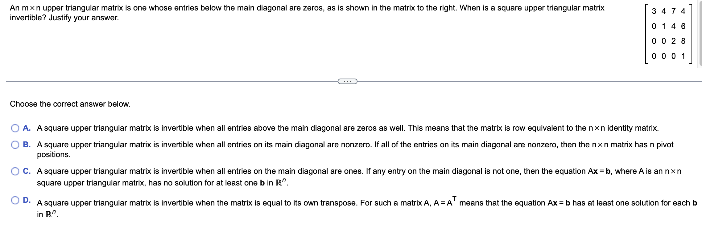 Solved An m×n upper triangular matrix is one whose entries | Chegg.com
