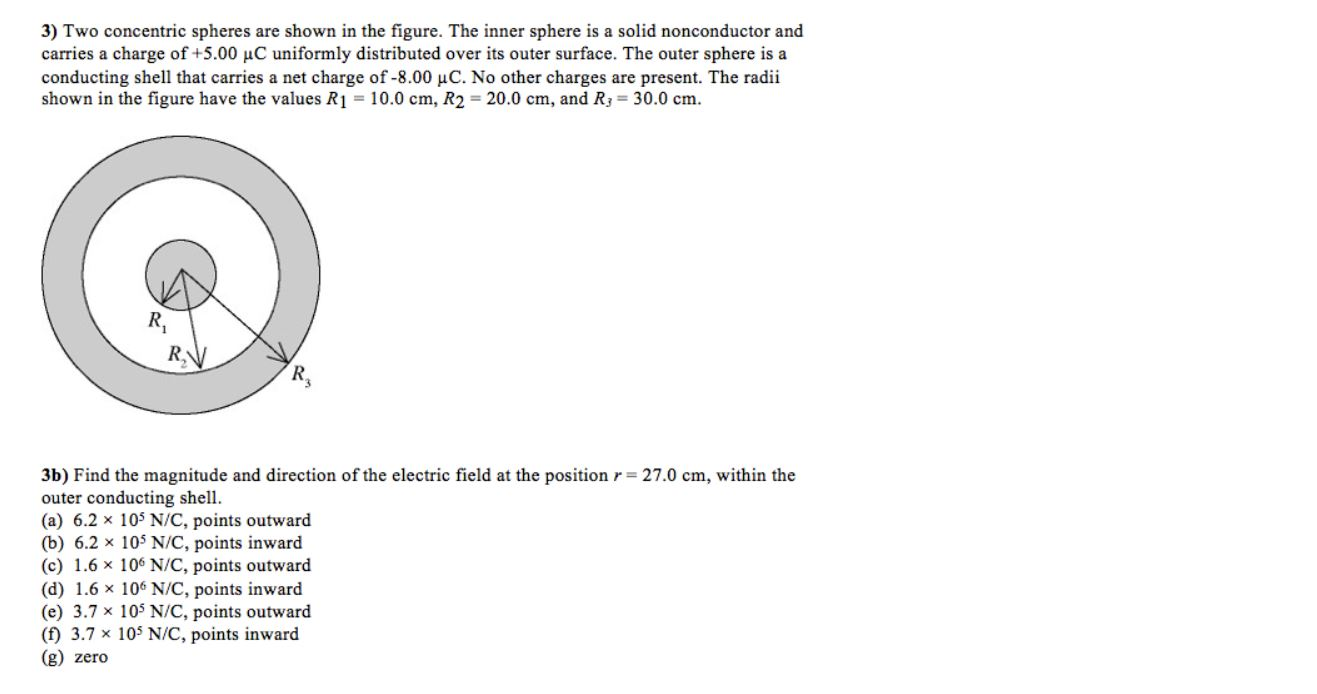 Solved 3) Two concentric spheres are shown in the figure. | Chegg.com