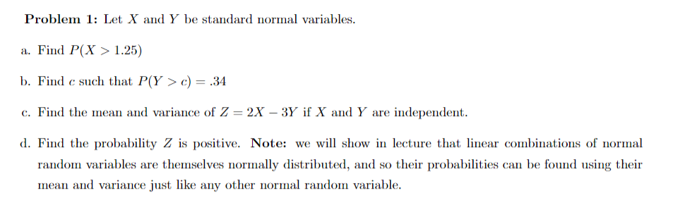 Solved Problem 1: Let X and Y be standard normal variables. | Chegg.com