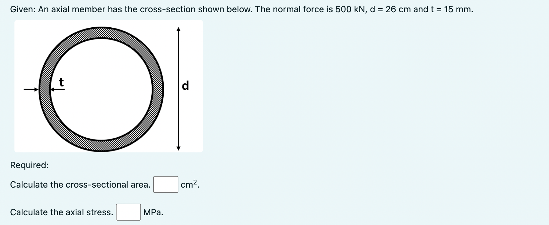 Solved Given: An axial member has the cross-section shown | Chegg.com