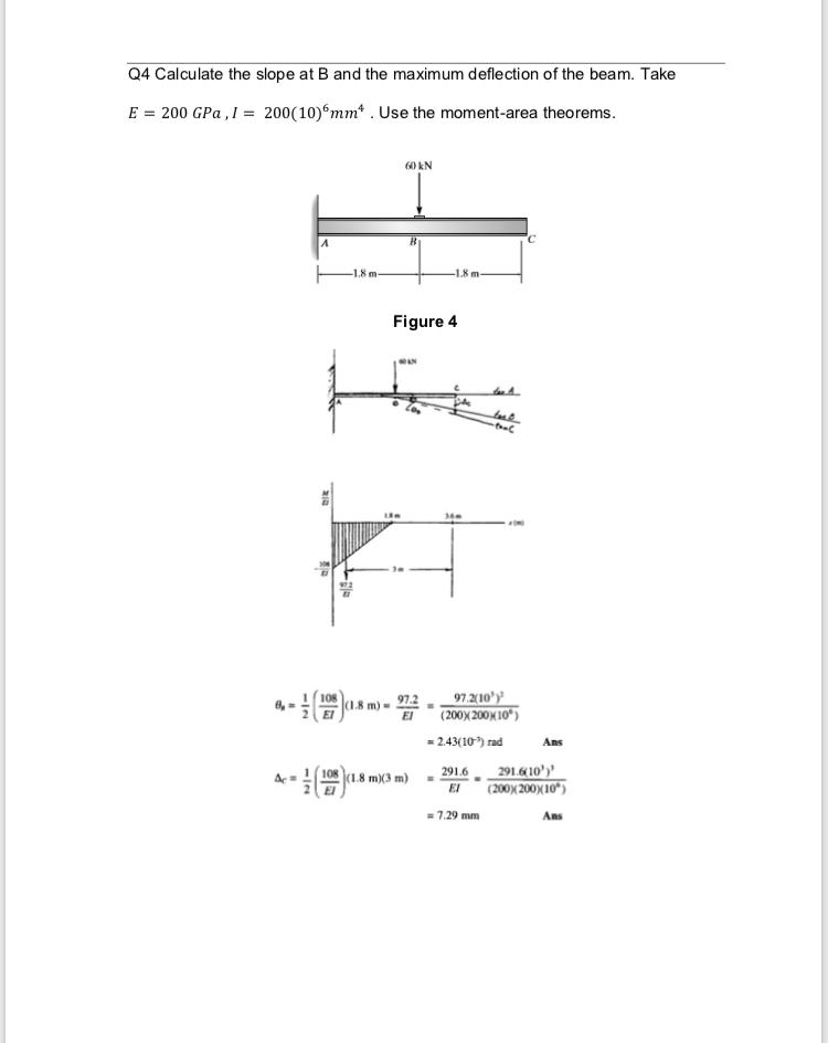 Answered: Q4 Calculate the slope at B and the maximum defle Answered: Q4 Calculate the slope at B and the maximum defle