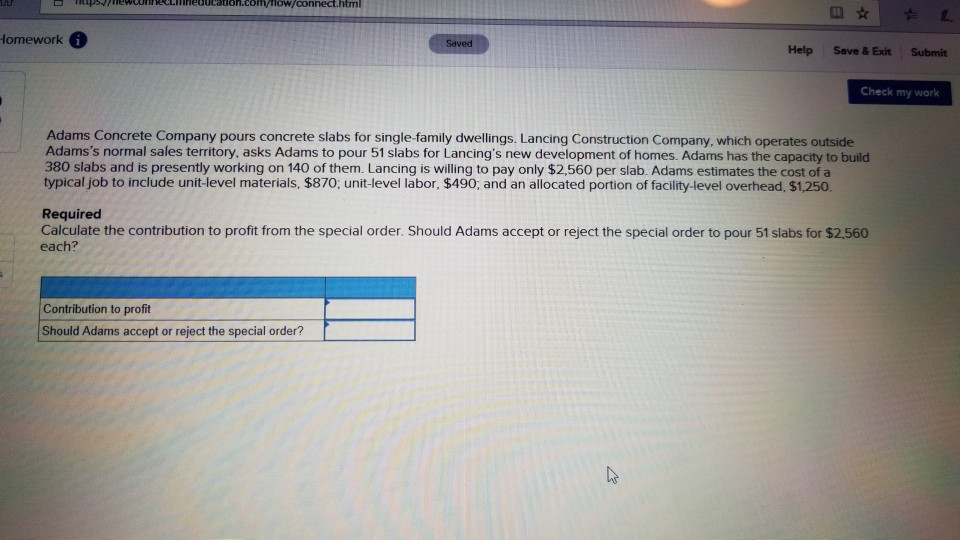 Solved lomework Help Save& Exit Submit Check my work Adams | Chegg.com