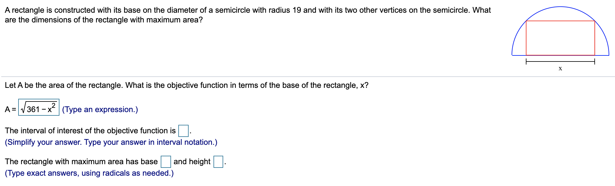 Solved A rectangle is constructed with its base on the | Chegg.com