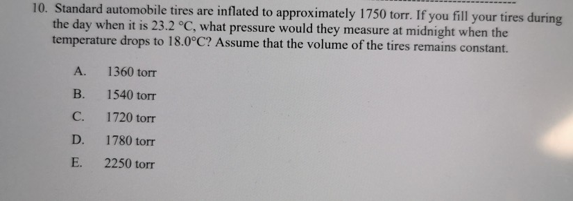 Solved 10. Standard automobile tires are inflated to | Chegg.com
