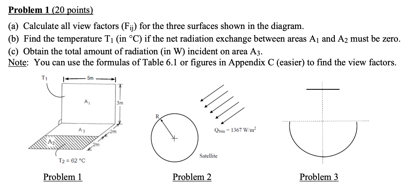 Problem 1 (20 points) (a) Calculate all view factors | Chegg.com