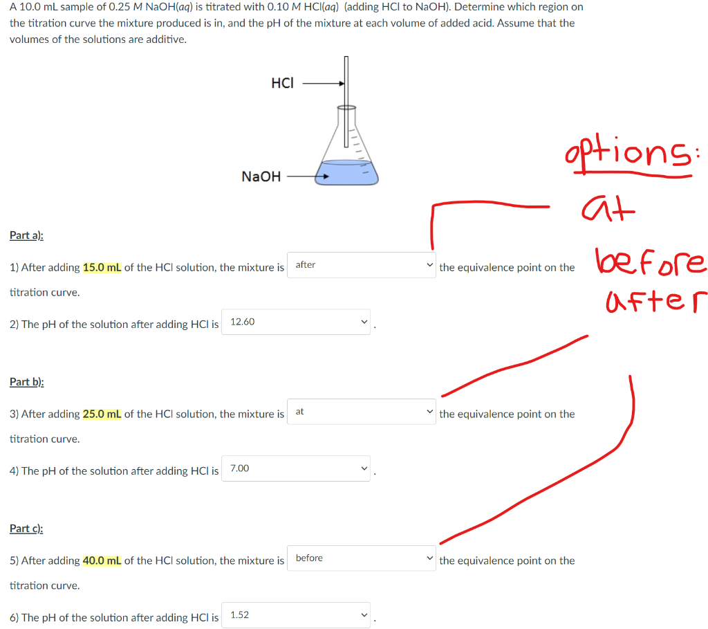 Solved A 10.0 mL sample of 0.25MNaOH(aq) is titrated with | Chegg.com