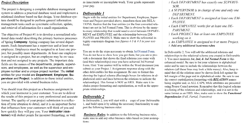Solved Project Description as inaccurate or incomplete work. | Chegg.com