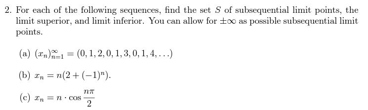 Solved 2. For each of the following sequences, find the set | Chegg.com