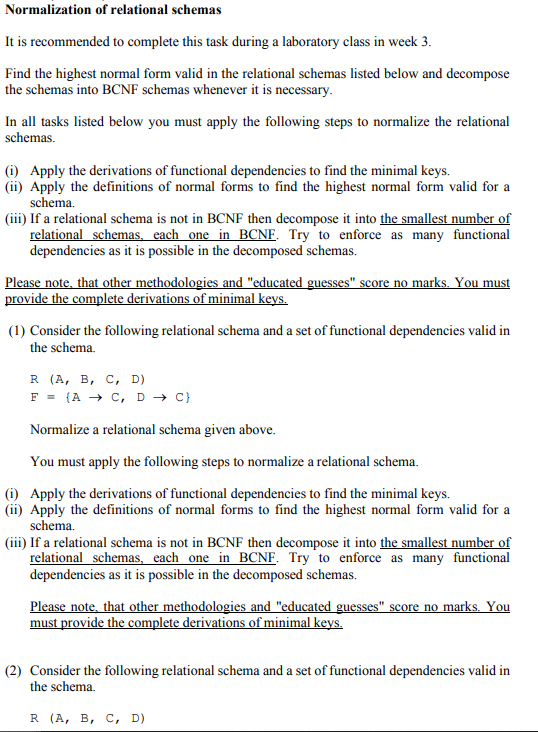 Solved Normalization of relational schemas It is recommended | Chegg.com