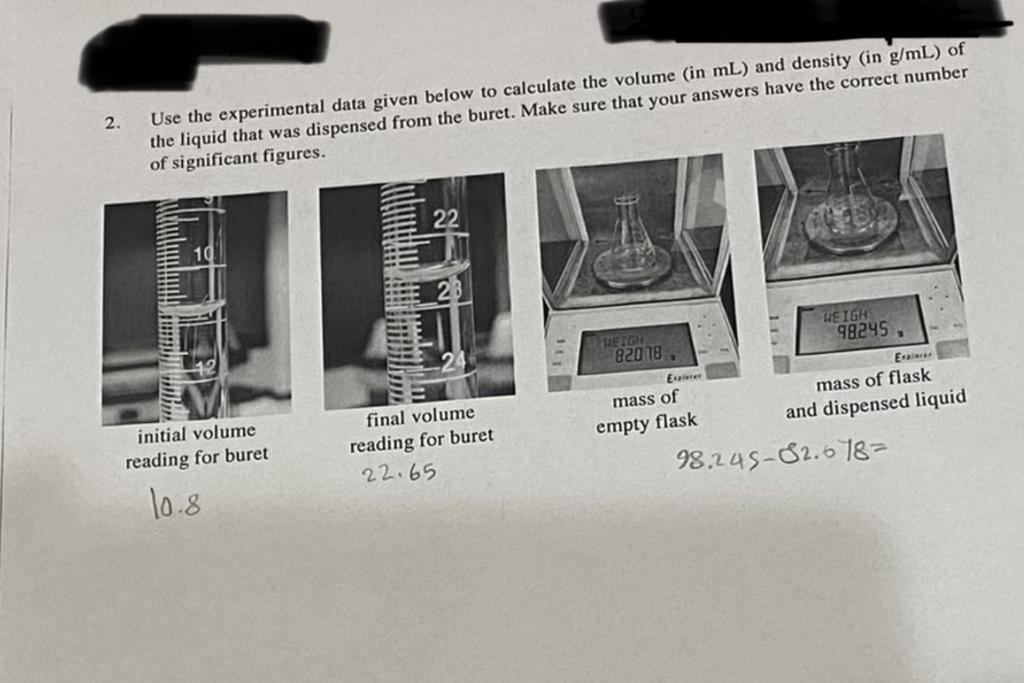 Solved 2. Use the experimental data given below to calculate | Chegg.com