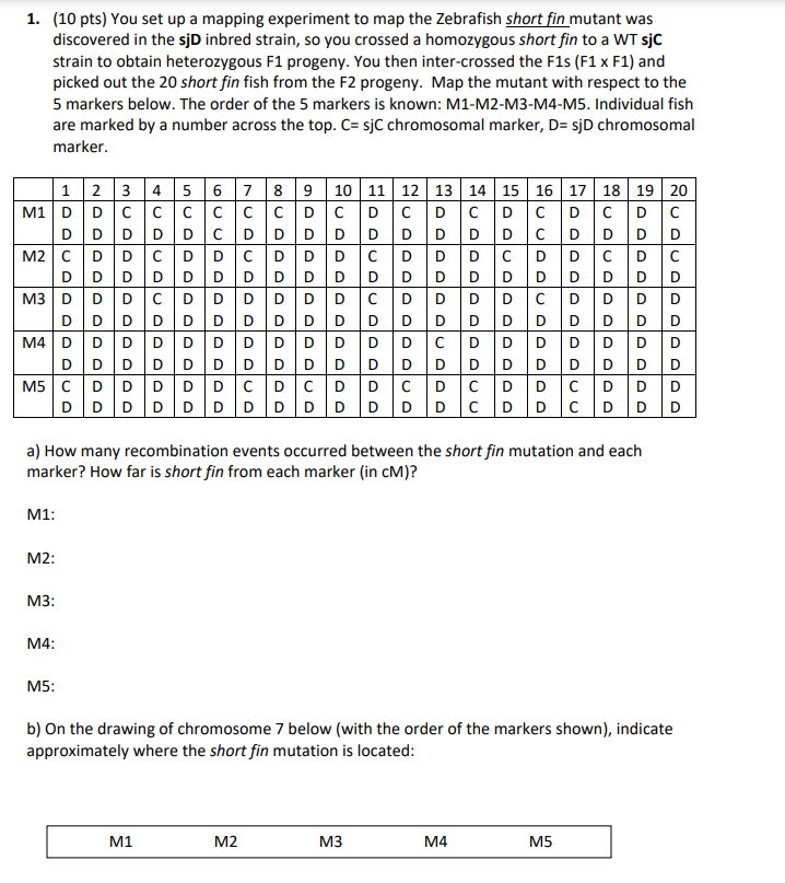 Solved 1. (10 pts) You set up a mapping experiment to map | Chegg.com