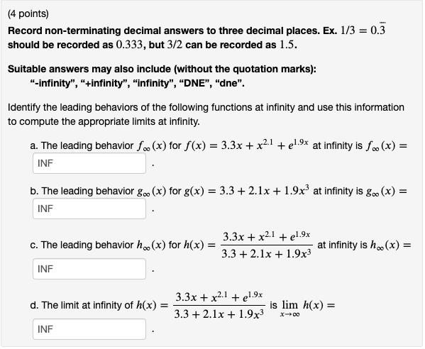 Solved (4 points) Record non-terminating decimal answers to | Chegg.com