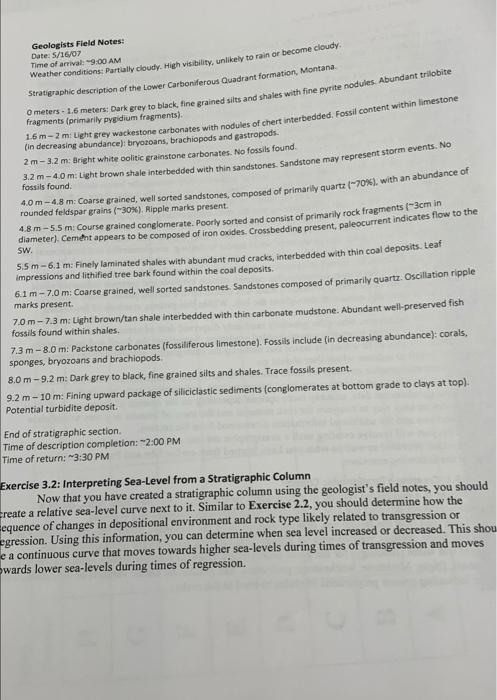 Solved Use the geologist's field notes to create a | Chegg.com