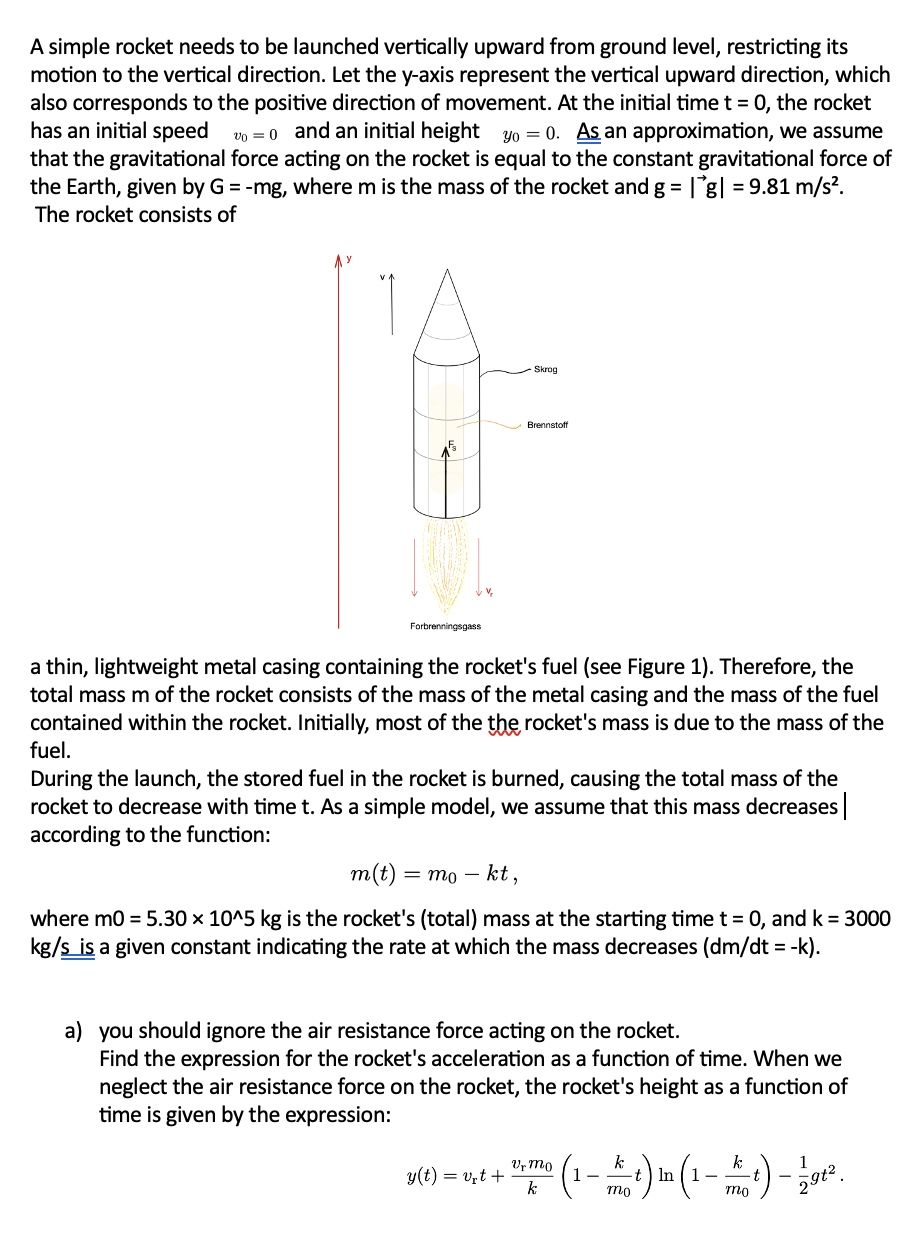 A simple rocket needs to be launched vertically | Chegg.com