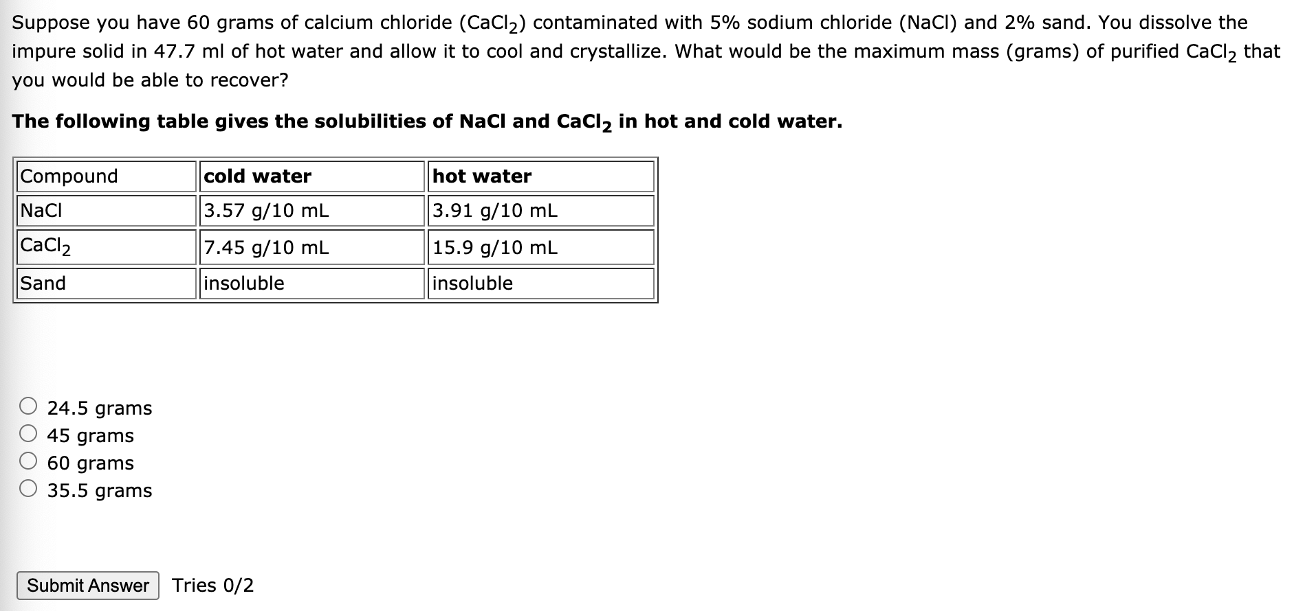 Solved Suppose you have 60 grams of calcium chloride (CaCl2) | Chegg.com