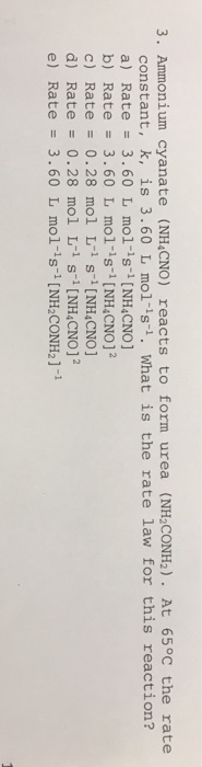 Solved 0 2 3. Ammonium cyanate (NH&CNO) reacts to form urea | Chegg.com