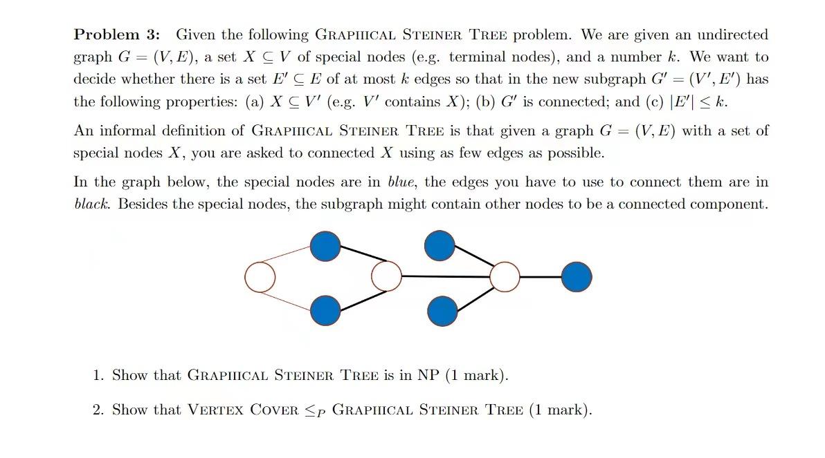 Solved Problem 3: Given the following GrapiIICAL Steiner | Chegg.com