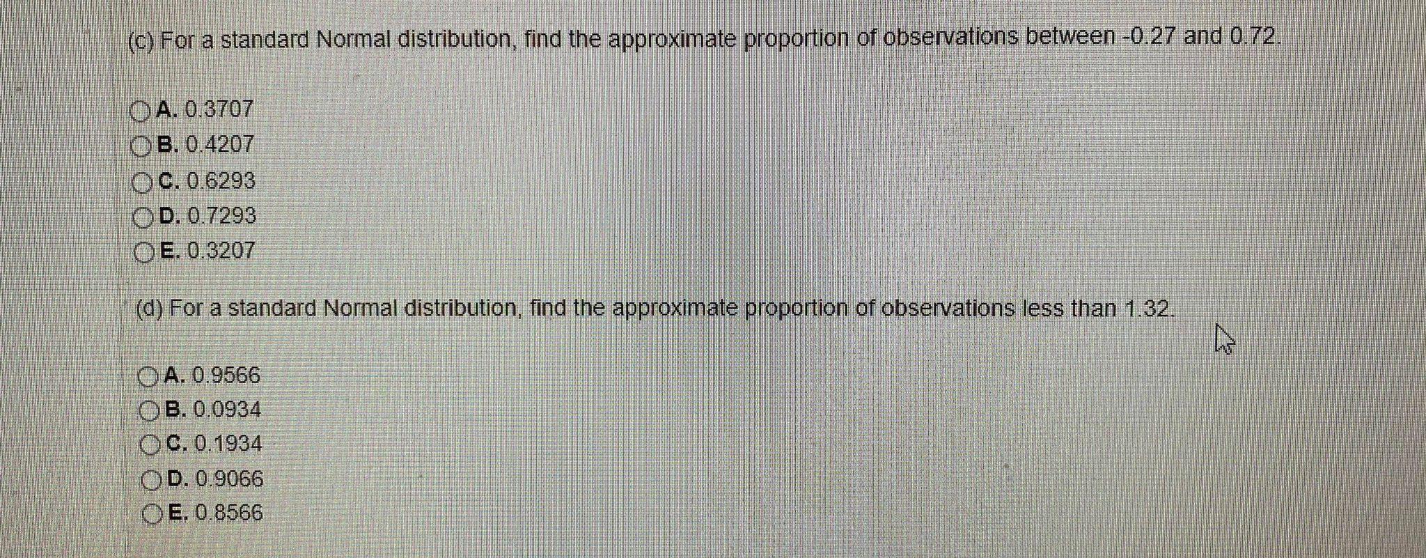 Solved C) For a standard Normal distribution, find the | Chegg.com