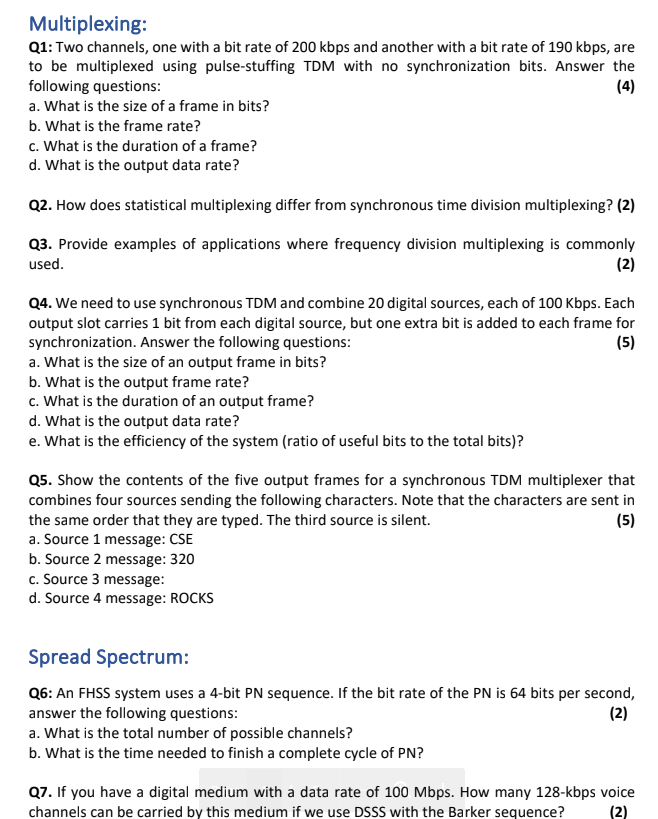 Solved Multiplexing: Q1: Two channels, one with a bit rate | Chegg.com