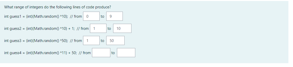 Solved What range of integers do the following lines of code | Chegg.com