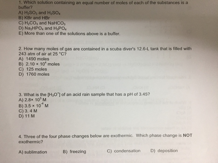 Solved Which solution containing an equal number of moles of | Chegg.com