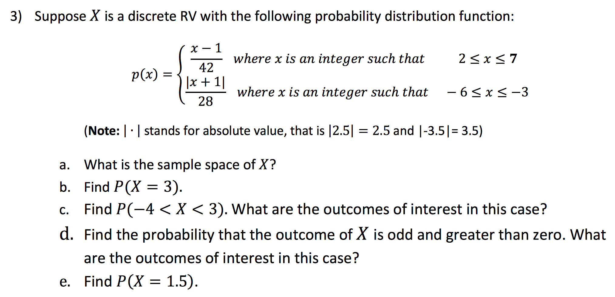 Solved 3) Suppose X is a discrete RV with the following | Chegg.com