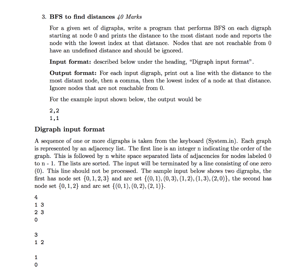 Solved 3. BFS to find distances 40 Marks For a given set of | Chegg.com