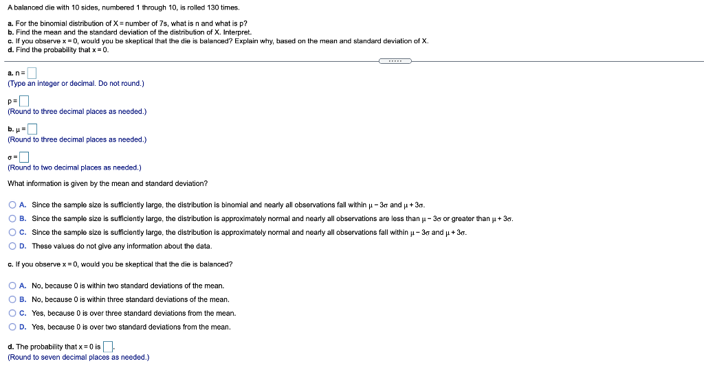 Solved A balanced die with 10 sides, numbered 1 through 10, | Chegg.com