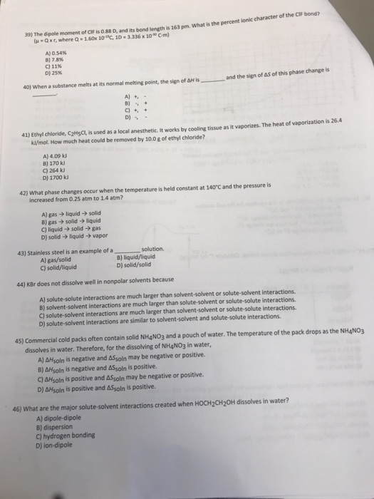 Solved CIF bond? What is the percent ionic character of the | Chegg.com