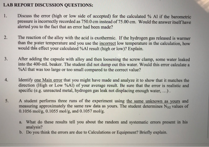 Solved LAB REPORT DISCUSSION QUESTIONS: Discuss the error | Chegg.com