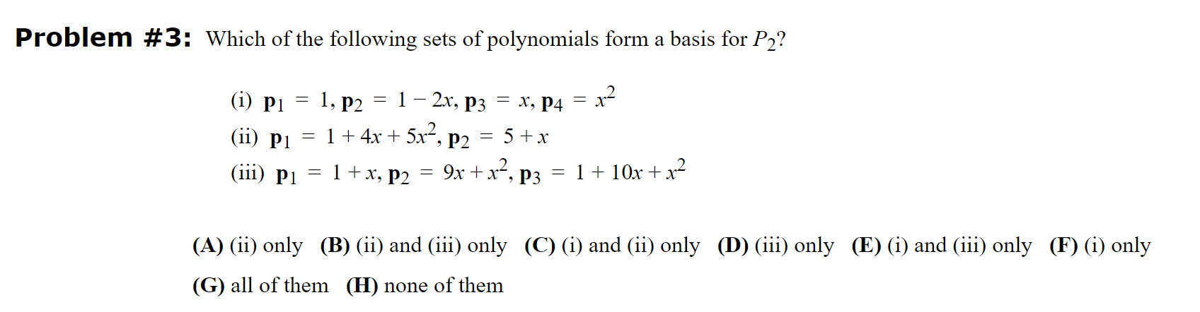 3: Which of the following sets of polynomials form a | Chegg.com