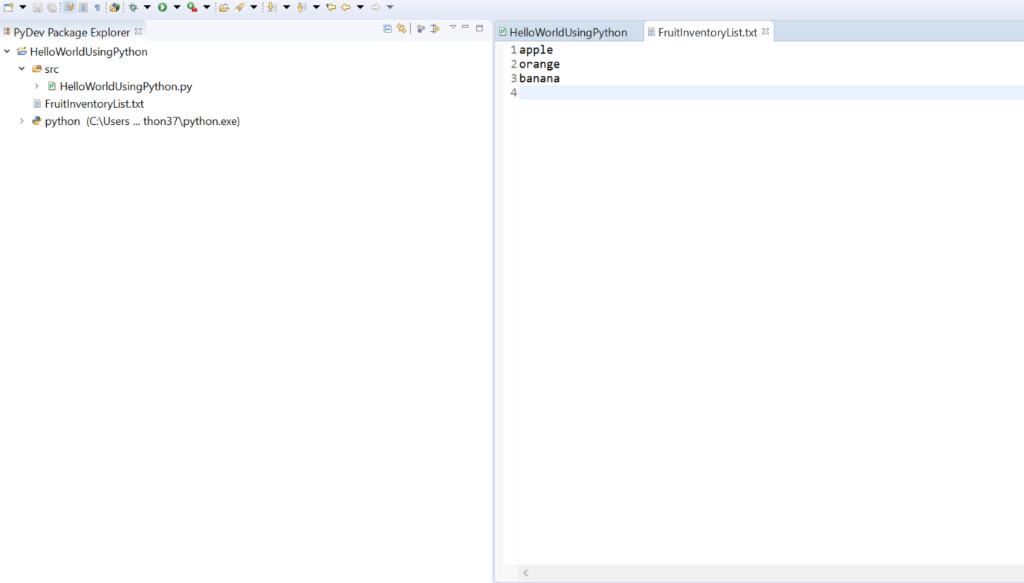 Solved PyDev Package Explorer HelloWorldUsingPython 1 apple | Chegg.com