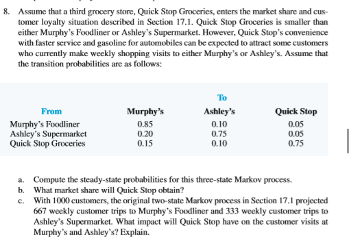 Solved 8. Assume that a third grocery store, Quick Stop | Chegg.com