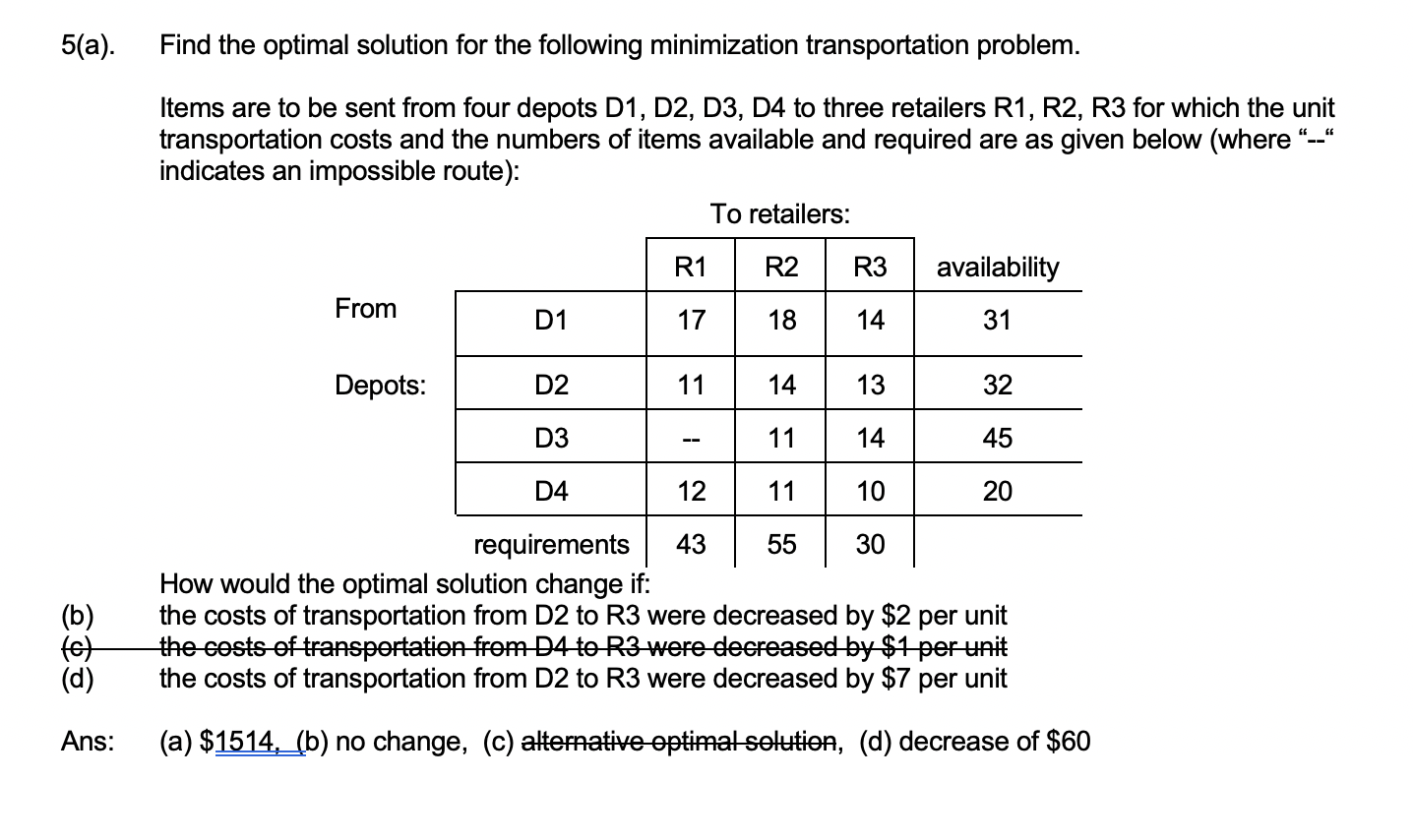 Solved 5(a). Find the optimal solution for the following | Chegg.com