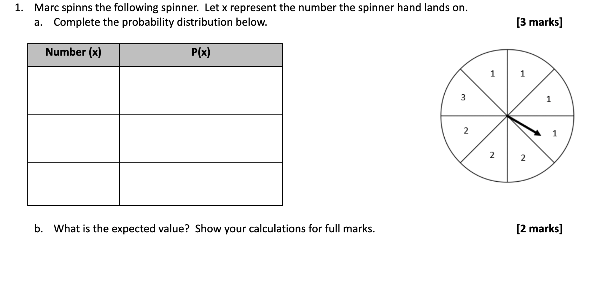 Solved 1. Marc spinns the following spinner. Let x represent | Chegg.com