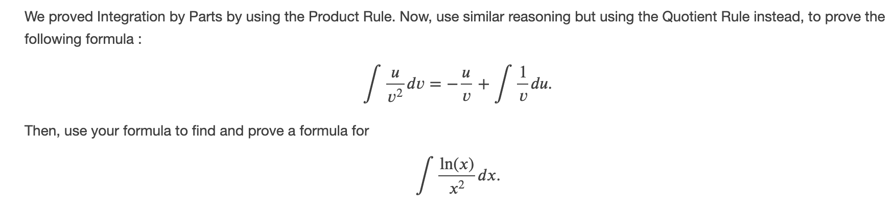 Solved We proved Integration by Parts by using the Product | Chegg.com