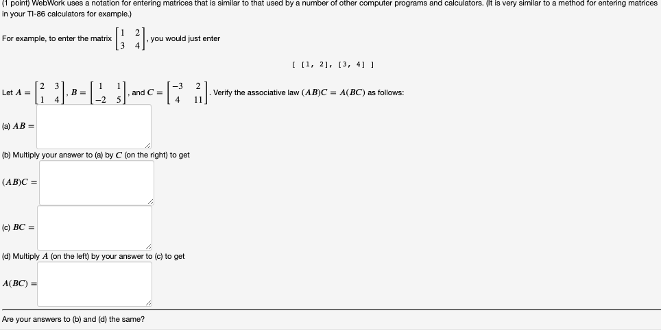 Solved (1 point) WebWork uses a notation for entering | Chegg.com