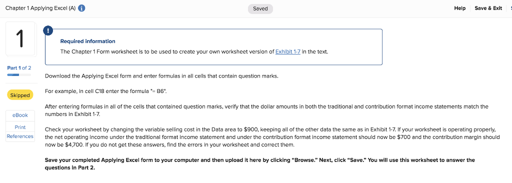 Solved Chapter 1 Applying Excel (A)i Help Save Exit Saved 1 | Chegg.com