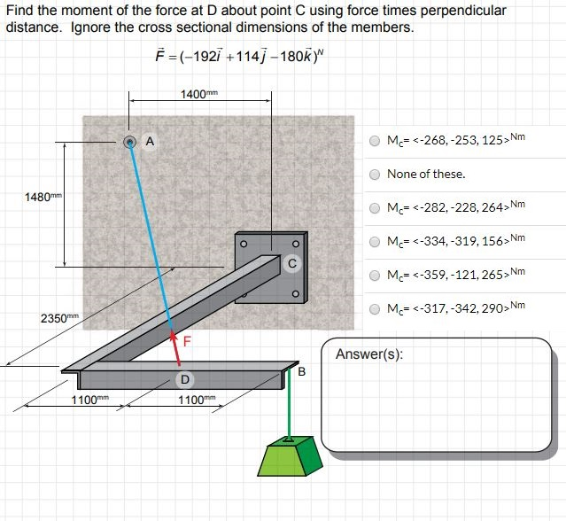 Solved Find the moment of the force at D about point C using | Chegg.com