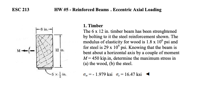 Solved ESC 213 HW #5 - Reinforced Beams . Eccentric Axial | Chegg.com