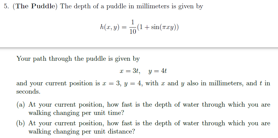 Solved 5. (The Puddle) The depth of puddle in millimeters is | Chegg.com