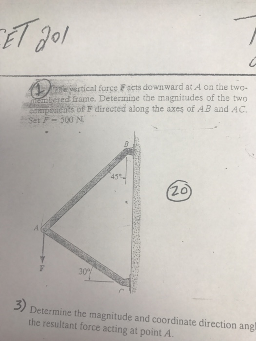 Solved vertical force Facts downward at A on the two- mbered | Chegg.com